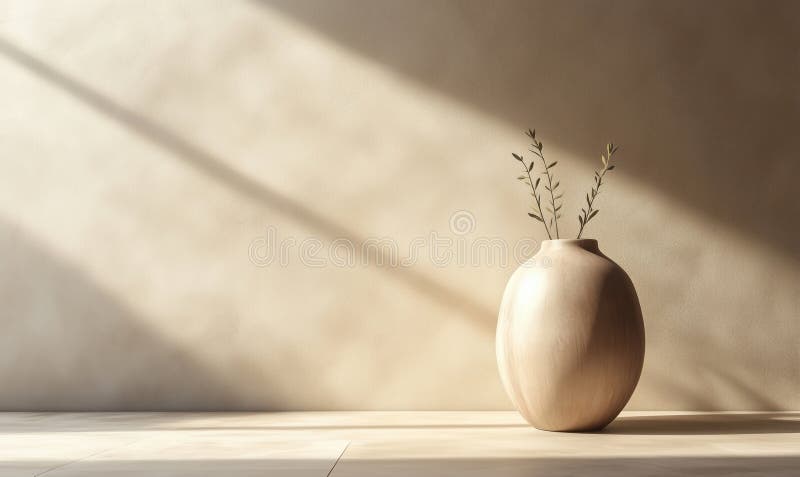 Minimalist Vase with Branches Casting Shadows on Textured Wall in ...