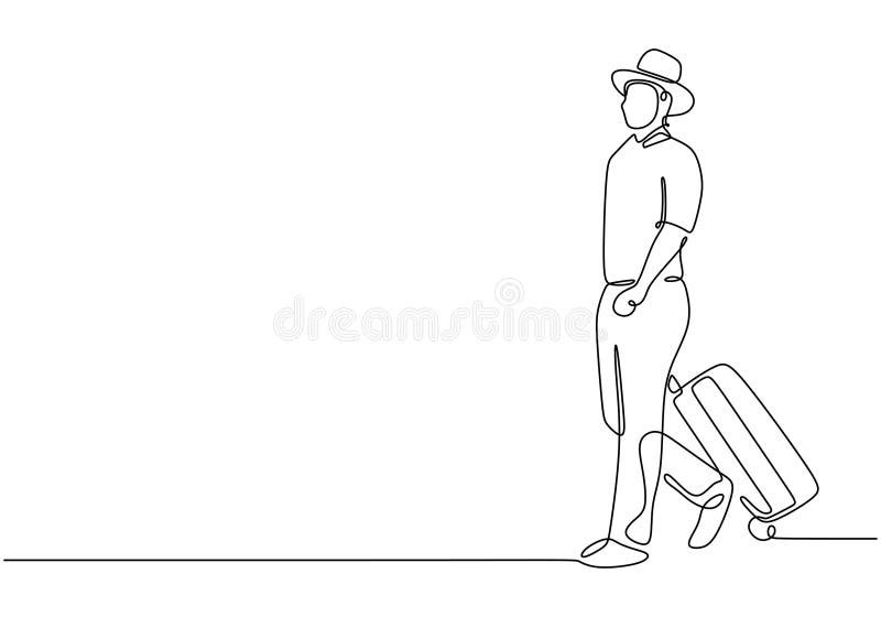 Minimalist Vector Art of a Traveler with a Suitcase in a Continuous ...