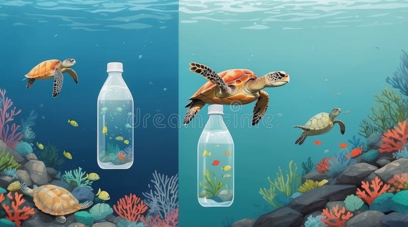 Minimalist Vector: Diagonal Split Ocean - Plastic Pollution Vs. Clean ...