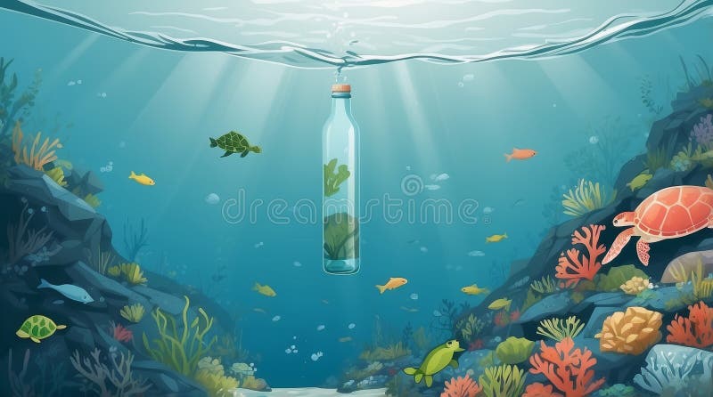 Minimalist Vector: Diagonal Split Ocean - Plastic Pollution Vs. Clean ...