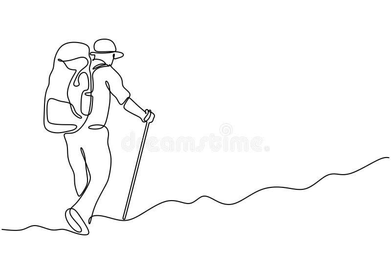 Minimalist Vector of Hiker with Backpack and Walking Stick in Rough ...