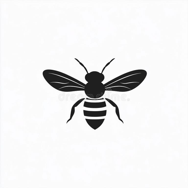 Simple Minimalist Black Bee Vector Icon with Basic Shapes on a Plain ...