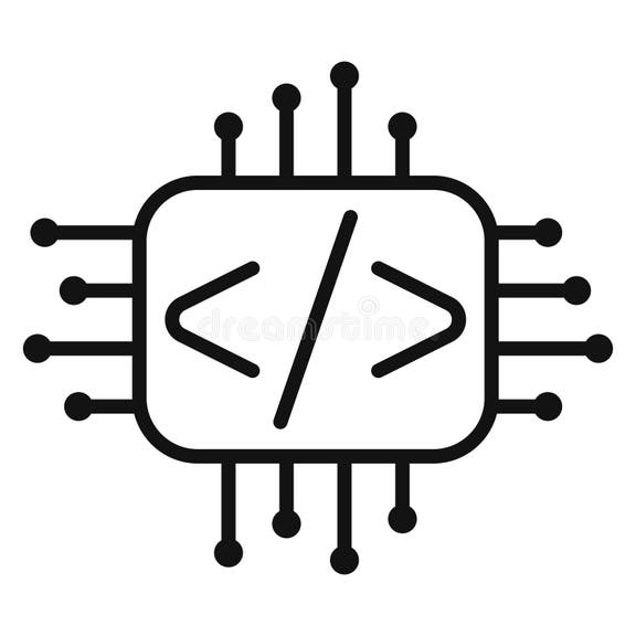 Minimalist Vector Icon of a Microchip with Code Symbols, Representing ...