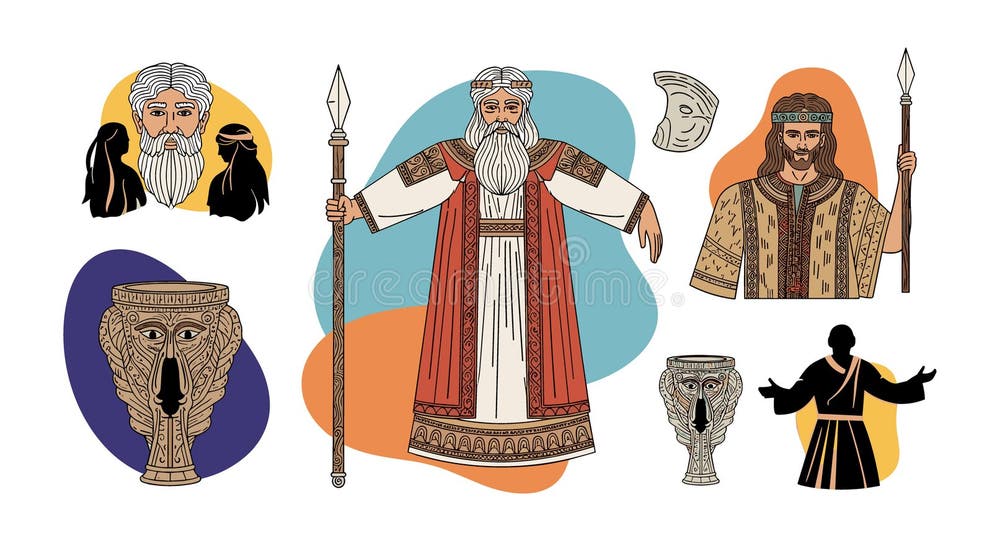 Minimalist Vector Illustration of Biblical Figures and Objects in a ...