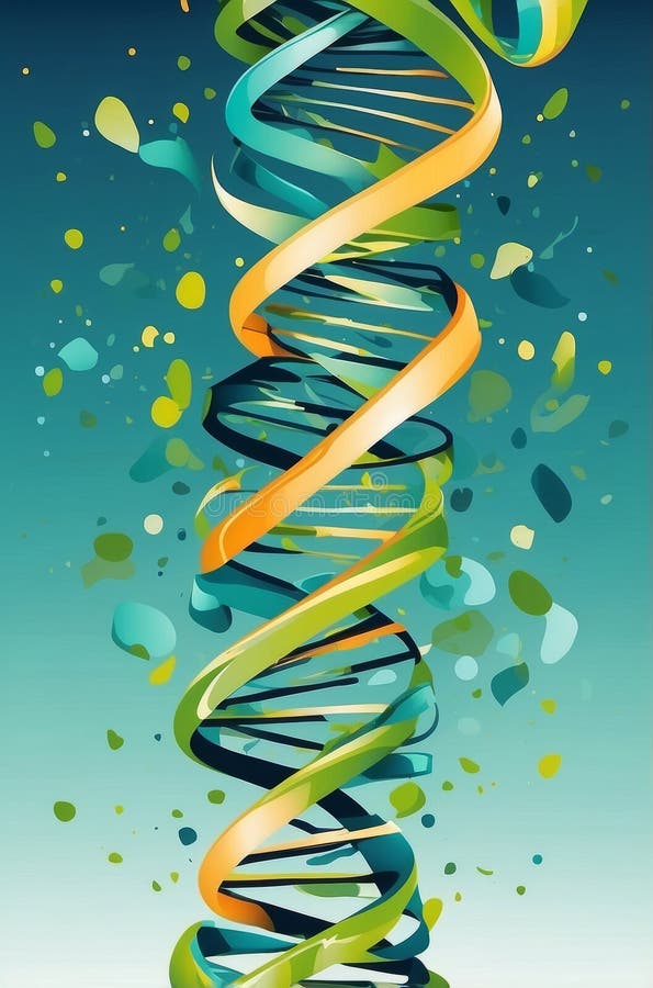 Minimalist Vector Illustration of DNA Double Helix with Blue-Green ...