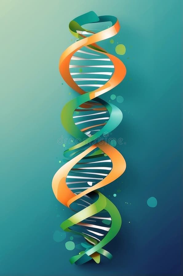 Minimalist Vector Illustration of DNA Double Helix with Blue-Green ...