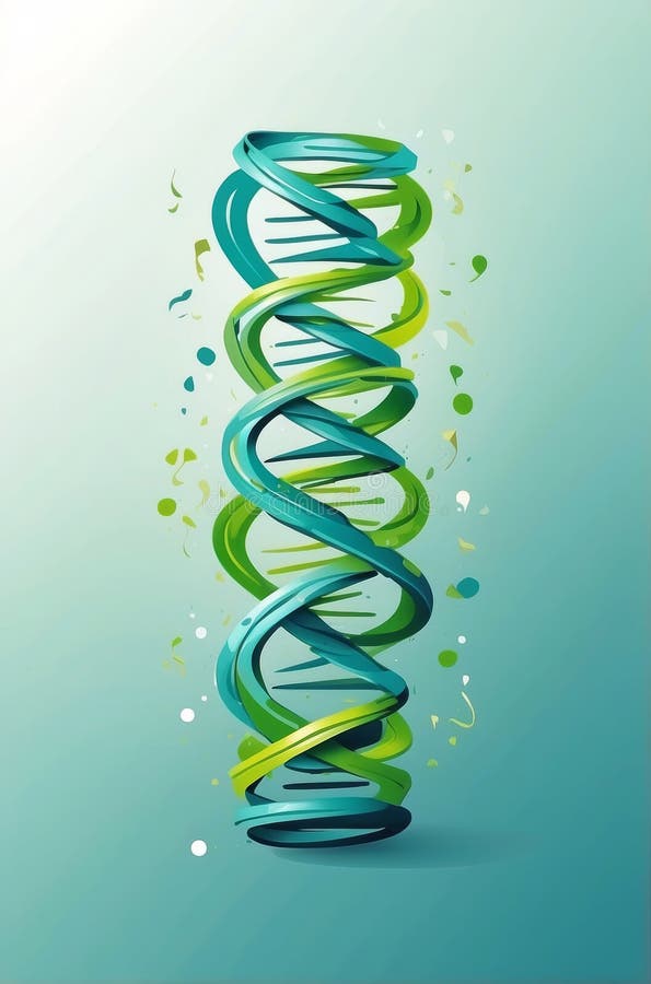 Minimalist Vector Illustration of DNA Double Helix with Blue-Green ...