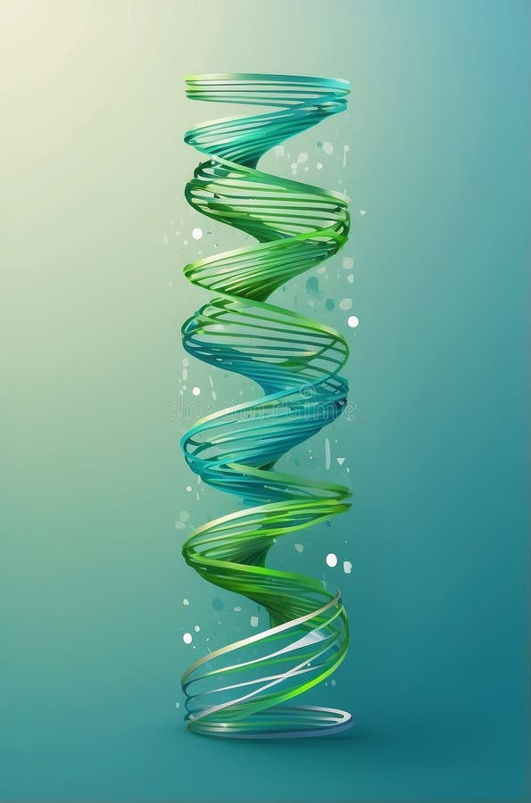 Minimalist Vector Illustration of DNA Double Helix with Blue-Green ...