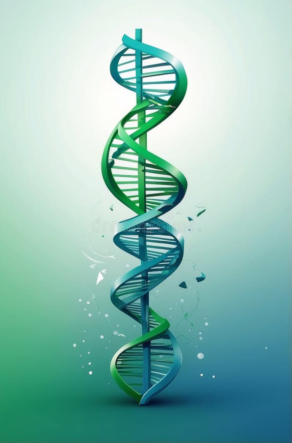 Minimalist Vector Illustration of DNA Double Helix with Blue-Green ...