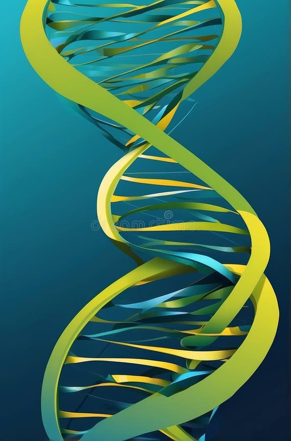 Minimalist Vector Illustration of DNA Double Helix with Blue-Green ...