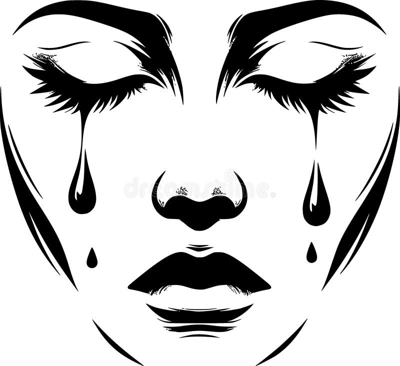 Minimalist Close-up Vector of a Face with Tears and Closed Eyes ...