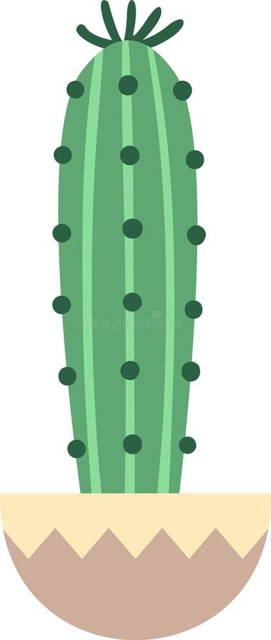 Minimalist Vector Illustration of a Green Cactus Growing in a Half ...