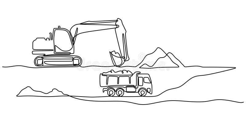 Minimalist Vector Illustration of Loader and Dump Truck in One Line ...