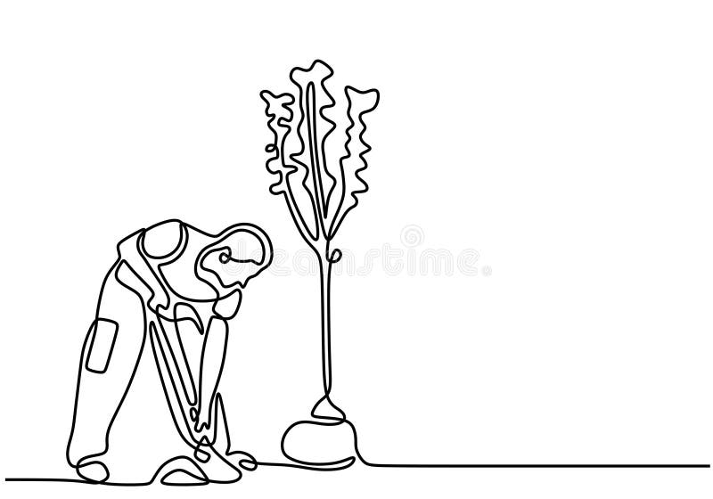 Minimalist Vector Illustration of a Man Planting a Tree in Continuous ...
