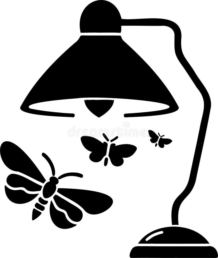 Silhouette of Desk Lamp and Moths in Minimalist Vector Style ...