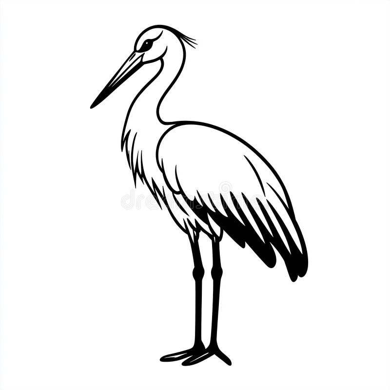 Elegant Stork Vector Icon Simple Flat Black Line Art on a White ...