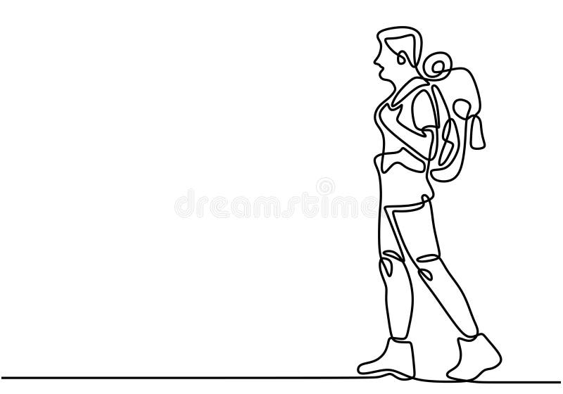 Minimalist Vector Illustration of a Traveler with a Large Backpack in a ...