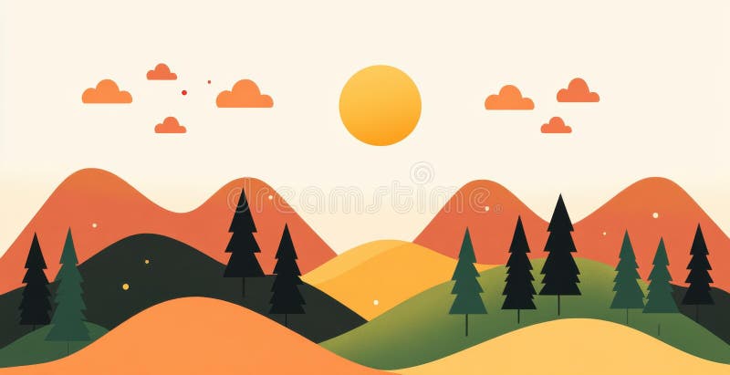 A Minimalist Vector Landscape of Hills and Sun, Featuring Clean Lines ...