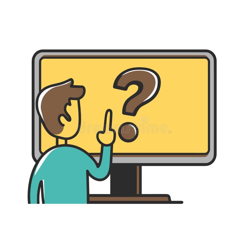 Minimalist Vector of Man Pointing To a Question Mark on a Screen Stock ...