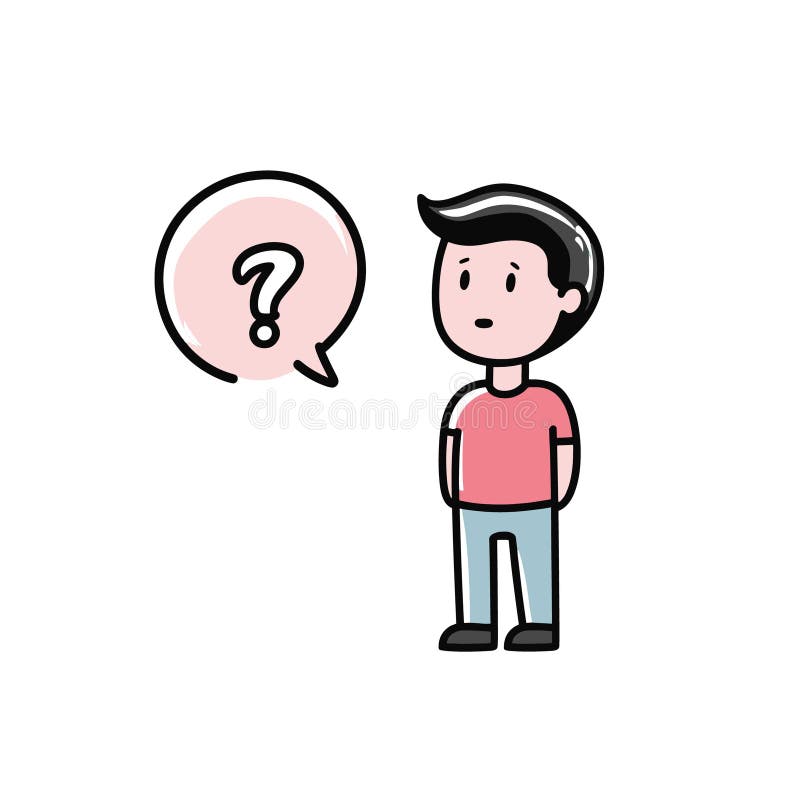 Minimalist Vector of Man Standing beside a Question Mark Bubble Stock ...