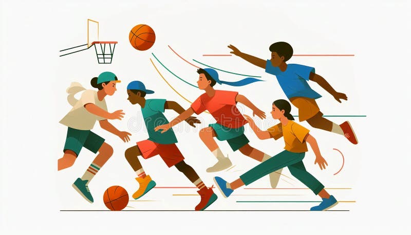 Diverse Kids Enjoying Basketball, Dynamic Motion, Teamwork, Isolated ...