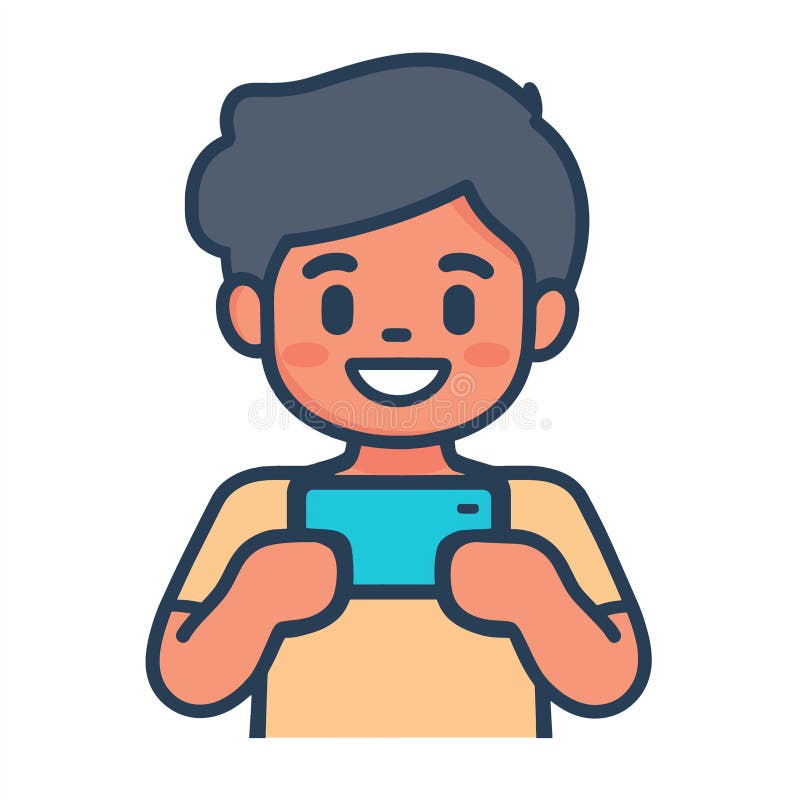 Minimalist Vector of a Person Testing a New Gadget with a Smile on ...