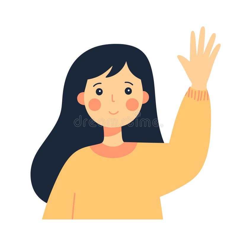 Minimalist Vector of Woman Raising Hand Eager To Ask a Question Stock ...
