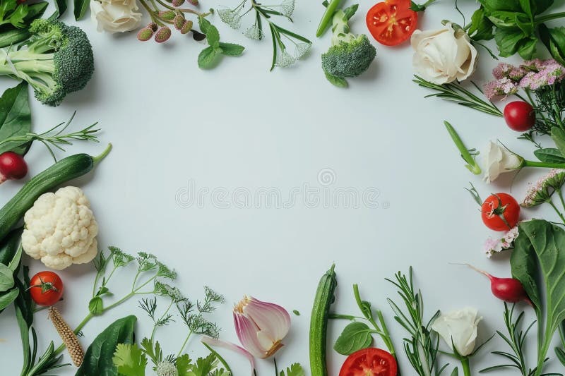 Minimalist Vegetable and Floral Border Central White Space for Text on ...