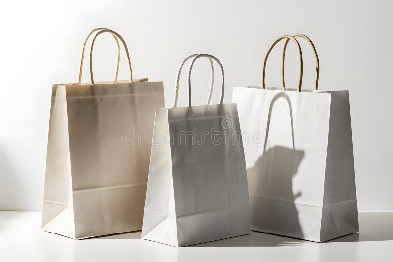 Minimalist, Versatile Composition Three White Paper Bags of Varying ...