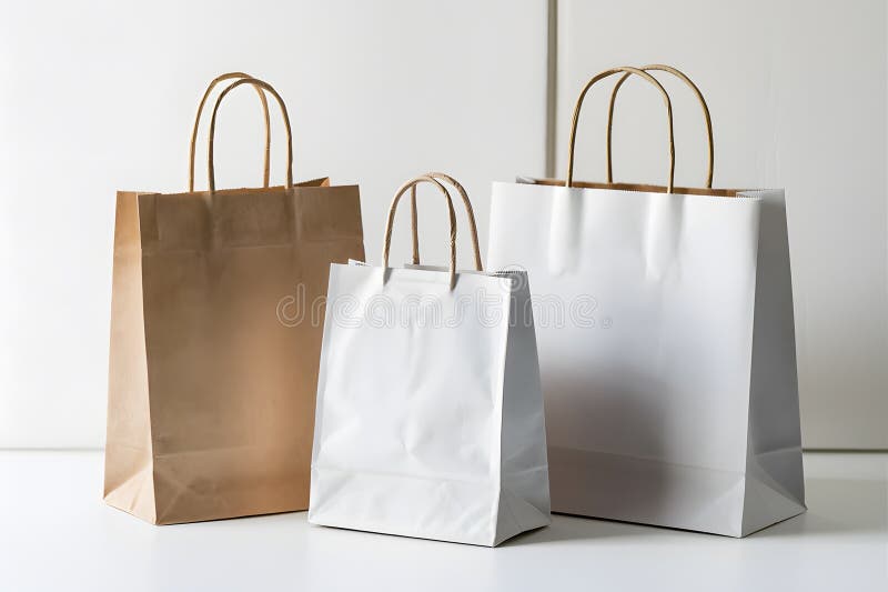 Minimalist, Versatile Composition Three White Paper Bags of Varying ...