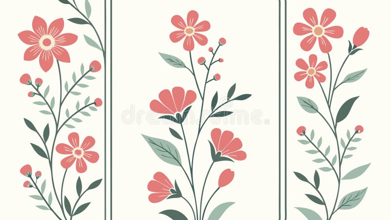 Minimalist Vertical Floral Pattern with Small Flowers. Vector Design ...