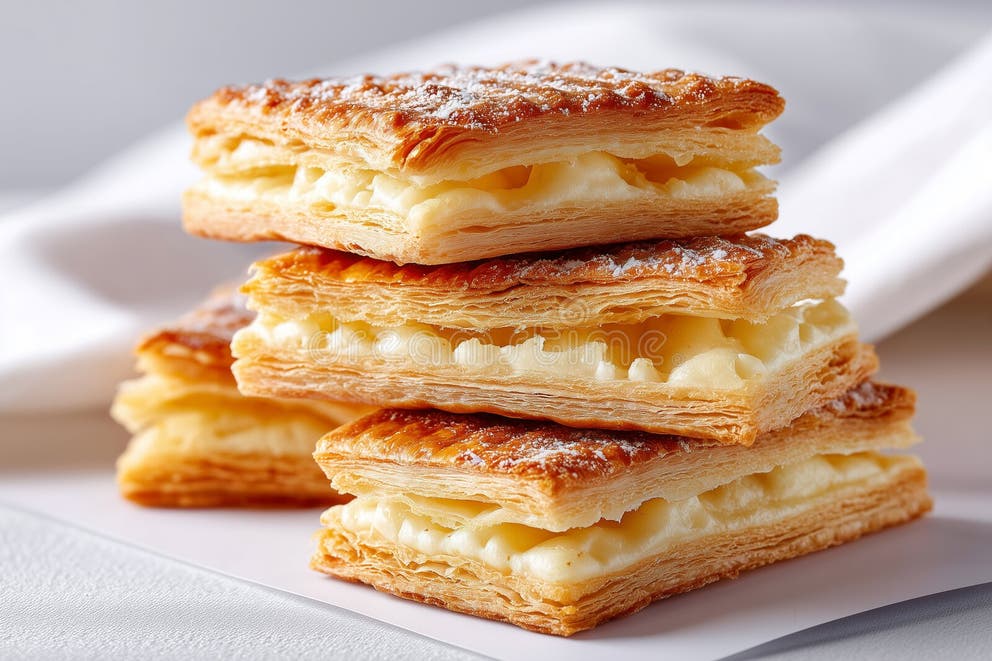Minimalist View of Rectangular Puff Pastry Layers Filled with Creamy ...