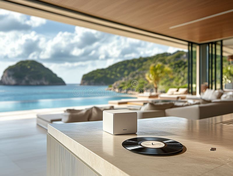 Minimalist Villa Desk with Ocean View Stock Illustration - Illustration ...