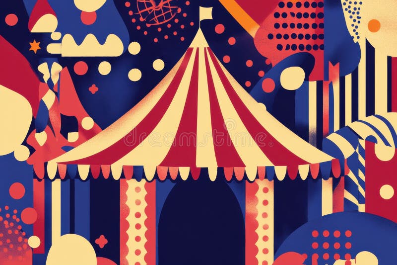 Minimalist Vintage Circus Tent Illustration with Abstract Geometric ...