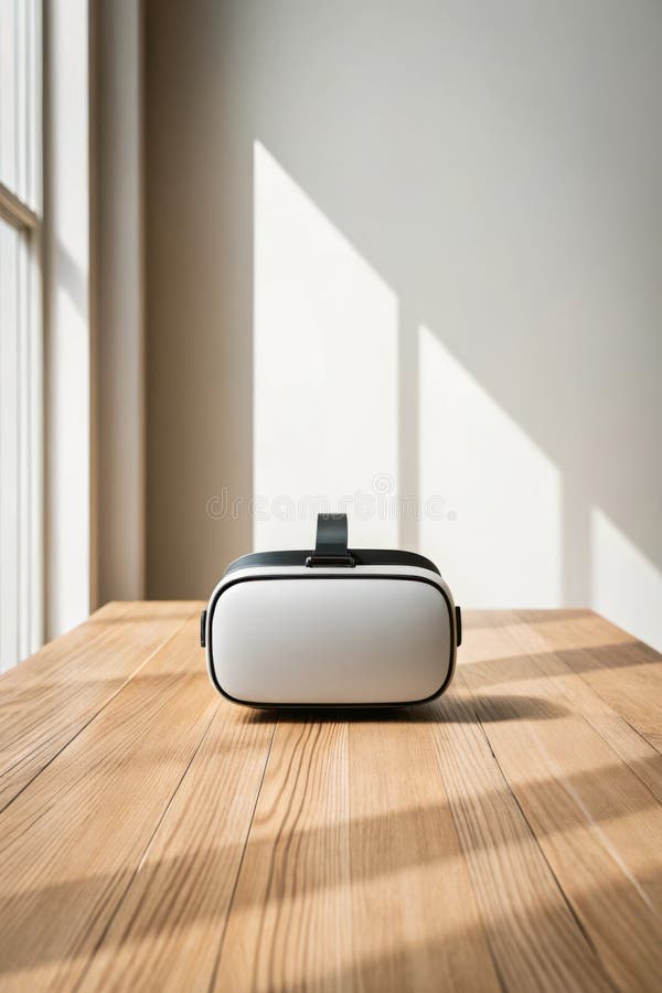 Minimalist Virtual Reality Headset Placed on a Wooden Table with ...