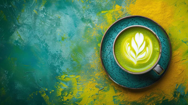 Minimalist Vivid Advertisment Background with Matcha Coffee and Copy ...