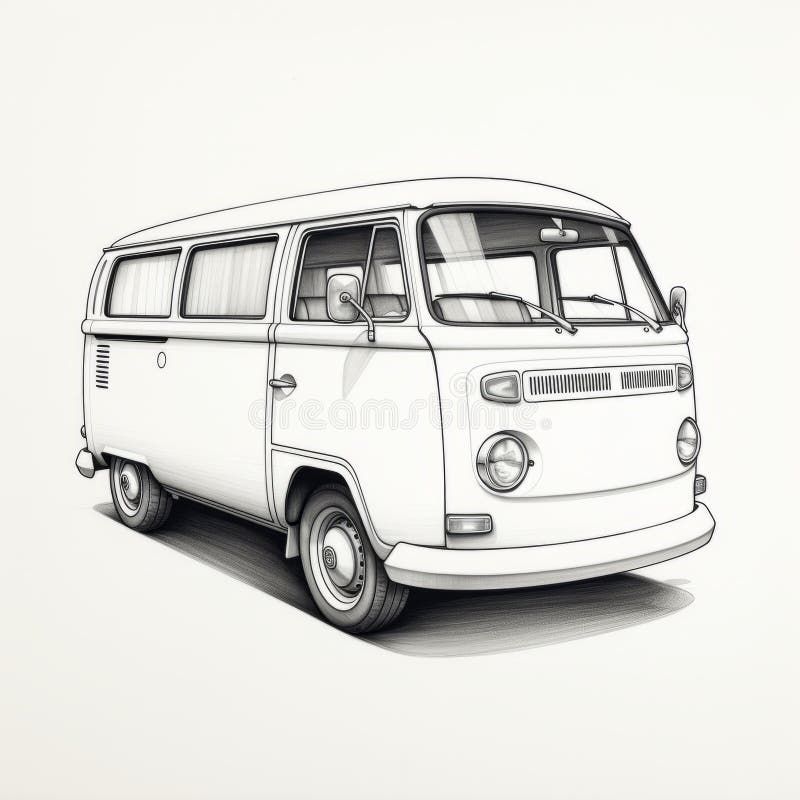 Minimalist Vw Van Bus Illustration in Adox Silvermax Style Stock ...