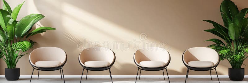 Minimalist Waiting Area Interior Design with Chairs, Plants, and ...