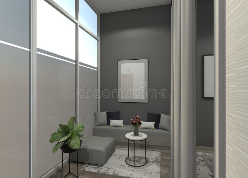 Minimalist Waiting Room Interior Design with Simple Sofa Cushion and ...