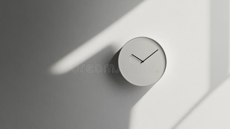 Minimalist Wall Clock Casting Shadows on a White Wall in a Sunlit ...