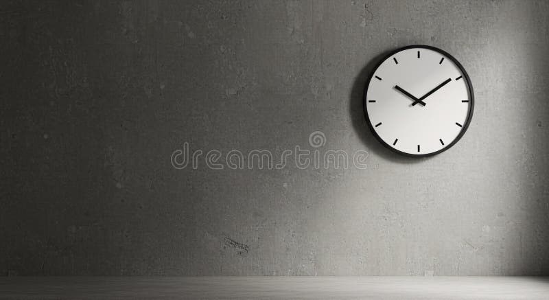 Minimalist Wall Clock on a Concrete Wall with Shadow and Empty Space ...