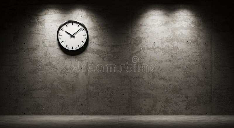 Minimalist Wall Clock on Concrete Wall Under Dramatic Spotlights Stock ...