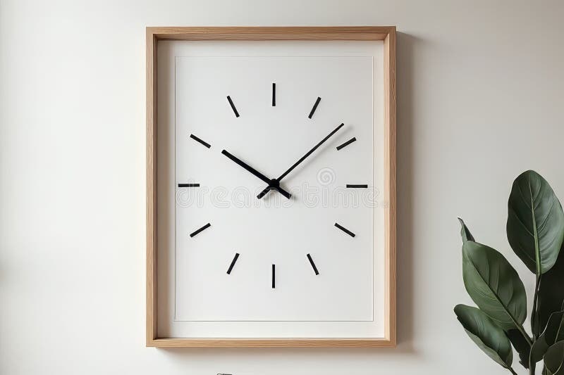 Minimalist Wall Clock in a Wooden Frame Stock Illustration ...
