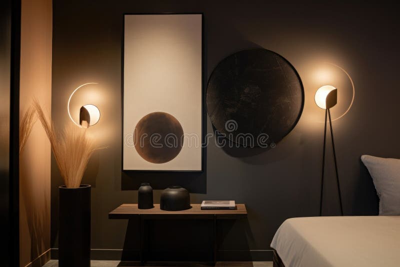 A Minimalist Wall with Simple Artwork and Subtle Lighting Stock ...