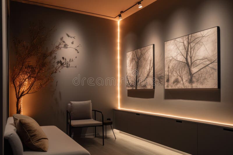 A Minimalist Wall with Simple Artwork and Subtle Lighting Stock ...