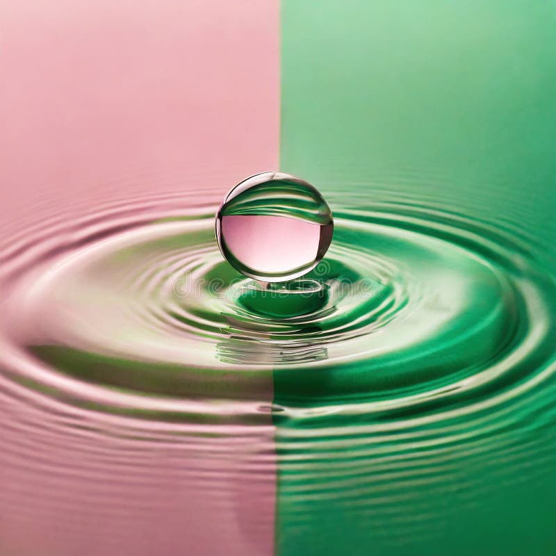 Minimalist Water Drop on a Pink and Green Background. Stock ...