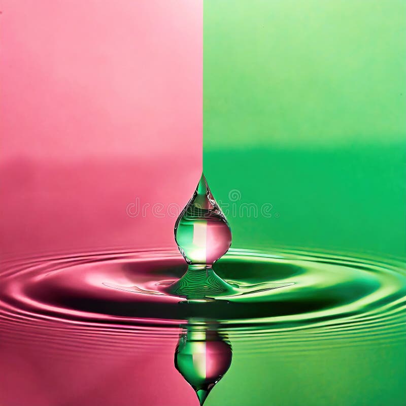 Minimalist Water Drop on a Pink and Green Background. Stock ...