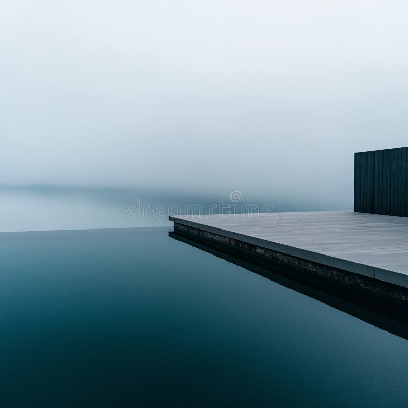 Minimalist Water Reflection on a Misty Day at the Edge of an Infinity ...