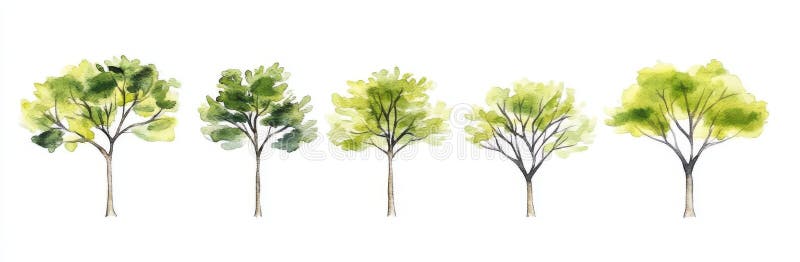 A Minimalist Watercolor Drawing of a Tree from the Side, Representing a ...
