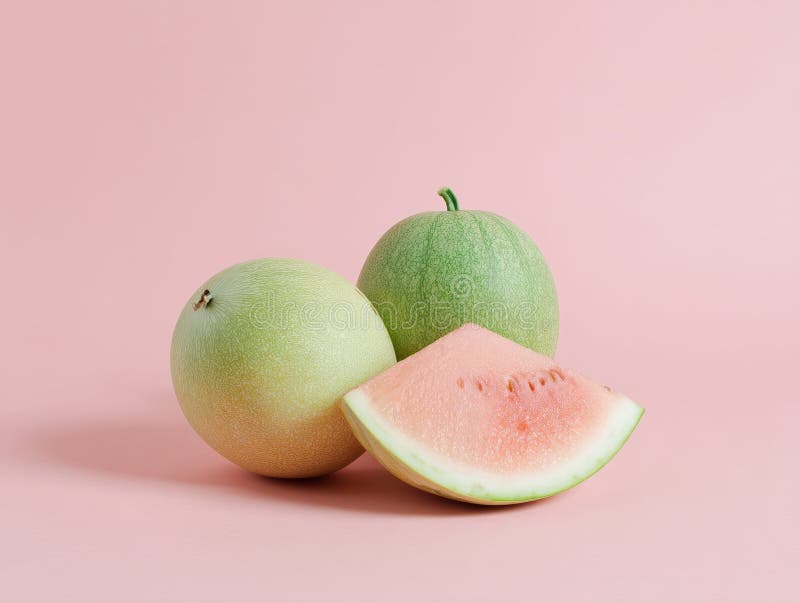 Minimalist Watermelon Still Life with Whole, Half, and Slice on a Pink ...